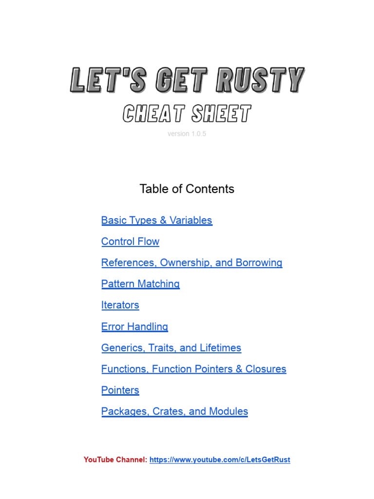 Rust Programming Cheat Sheet 1.0.5 | PDF | Boolean Data Type | Pointer ...