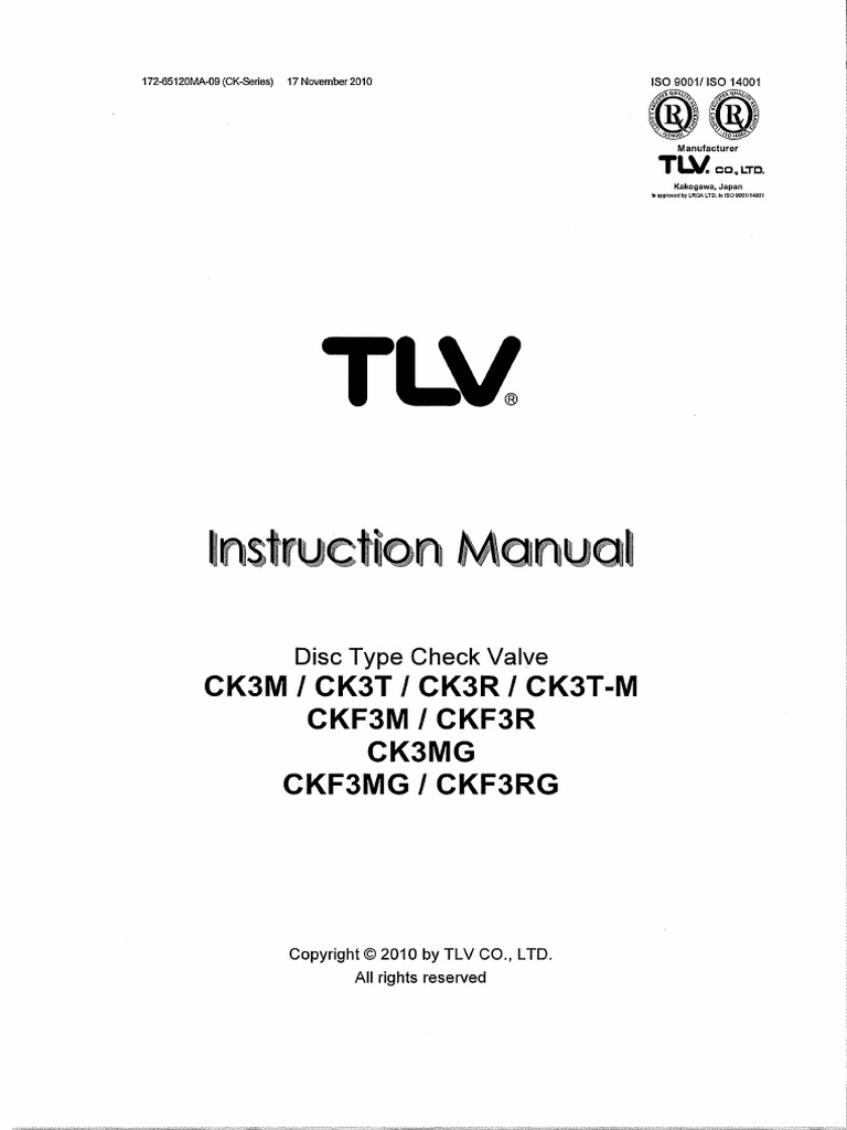 12取説 TLV 逆止弁CK3 (英語) | PDF