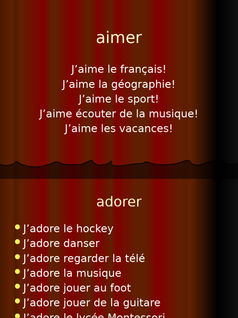 Aimer Adorer and Detester Verbs | PDF