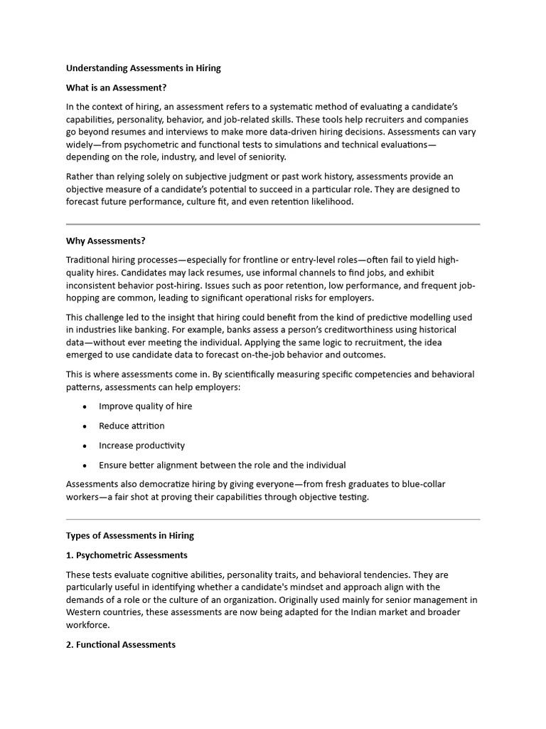 Session 1 (Introduction To Assessments) Transcript | PDF | Recruitment | Employee Retention