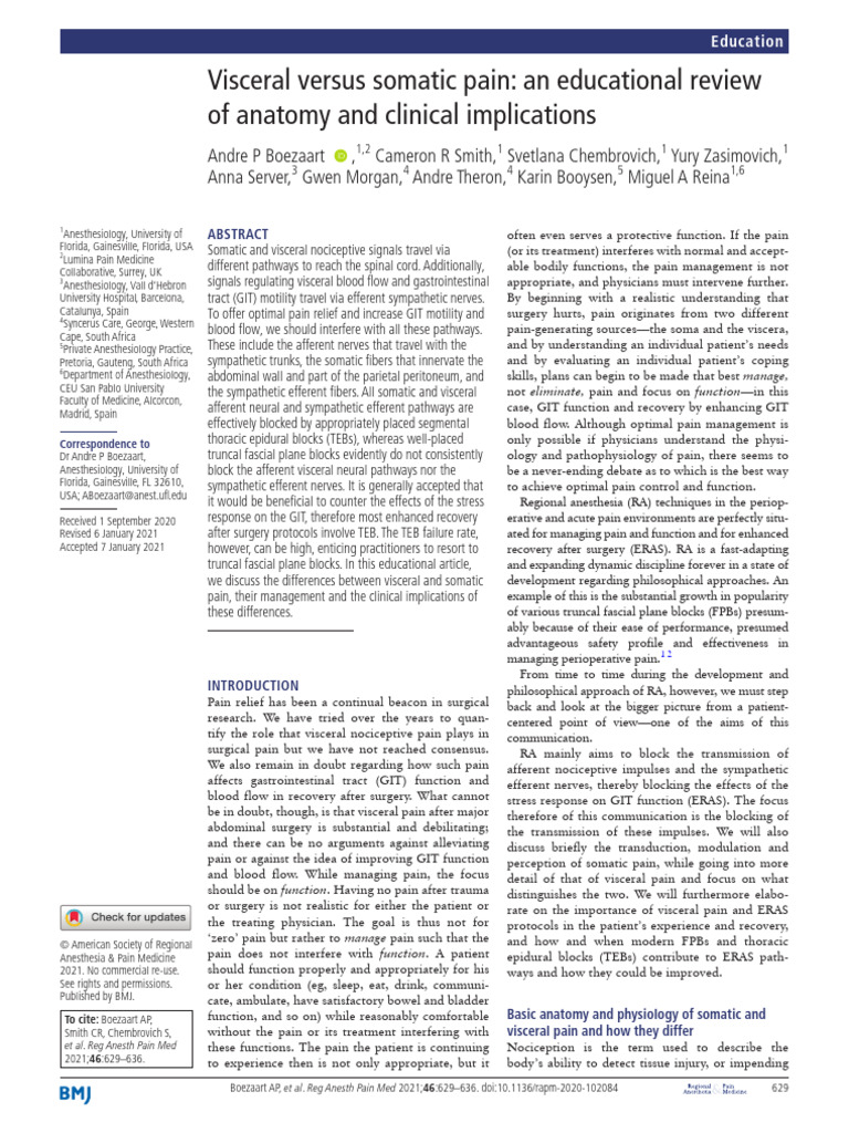 Visceral vs Somatic Pain: Key Differences | PDF | Autonomic Nervous ...