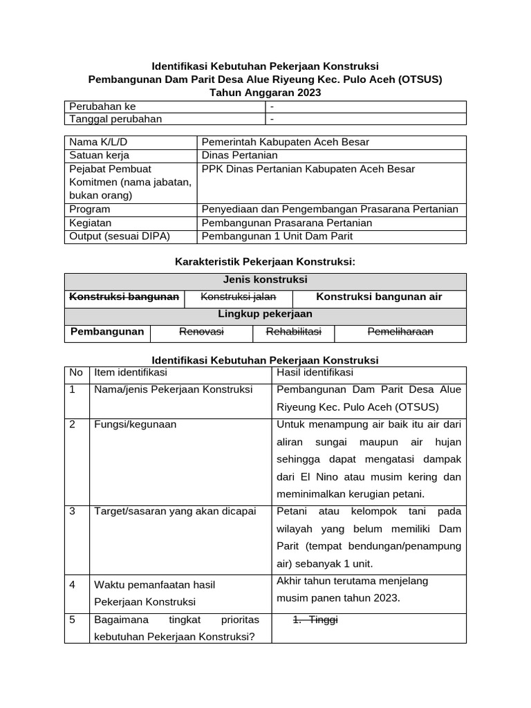 Lamp 2.1 Identifikasi Kebutuhan Pembangunan Dam Parit | PDF