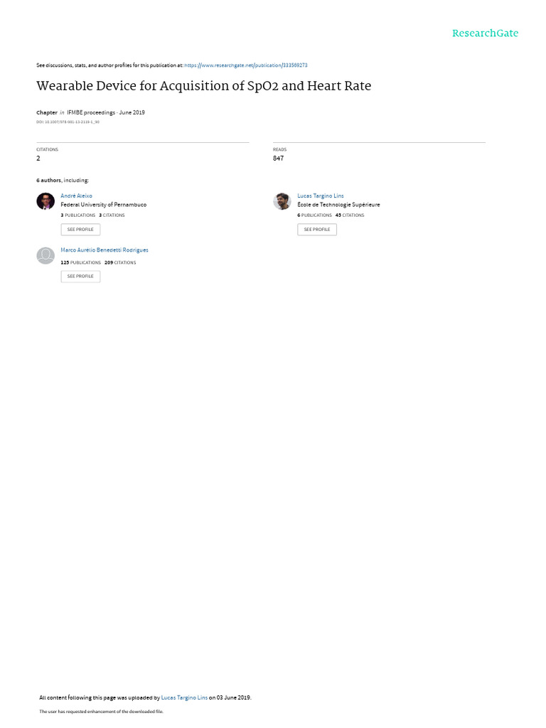 Wearable Device For Acquisition of SpO2 and Heart Rate | PDF