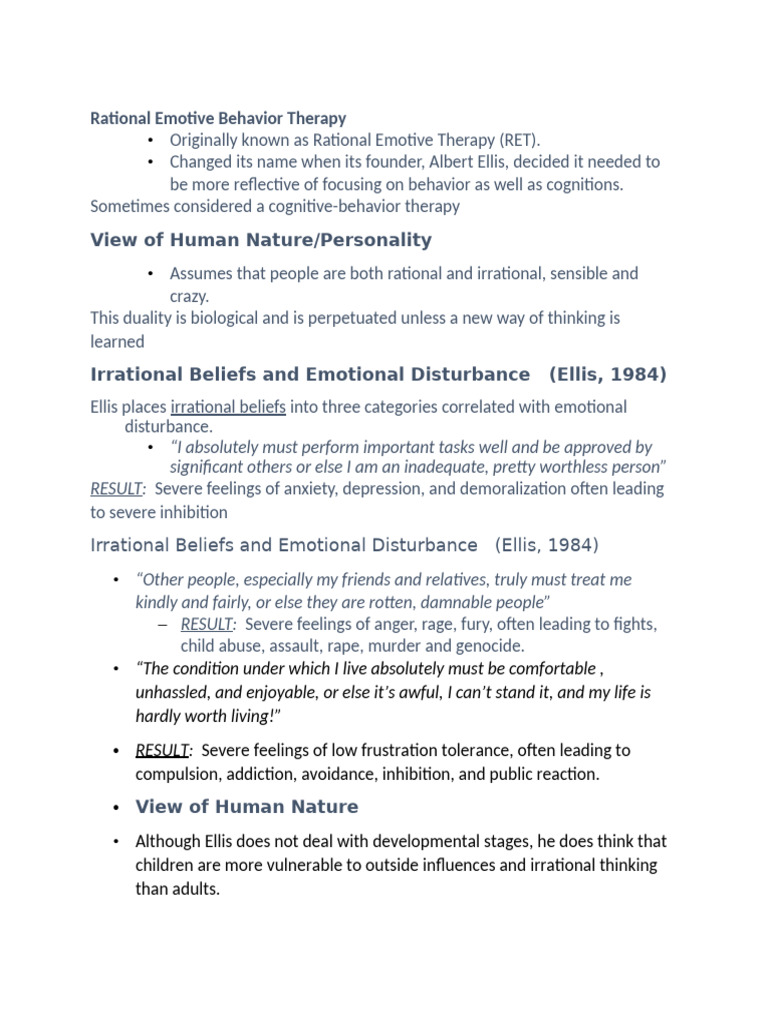 Rational Emotive Behavior Therapy | PDF | Rational Emotive Behavior ...