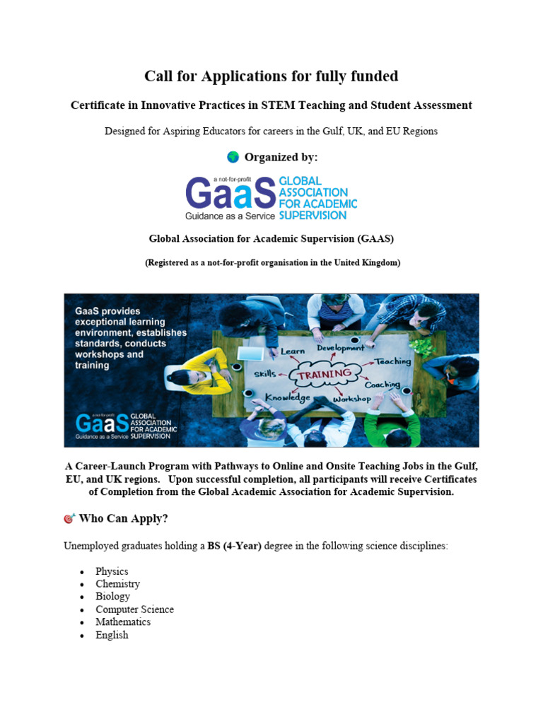 GAAS Call For Applications | PDF | Teachers | Science, Technology ...