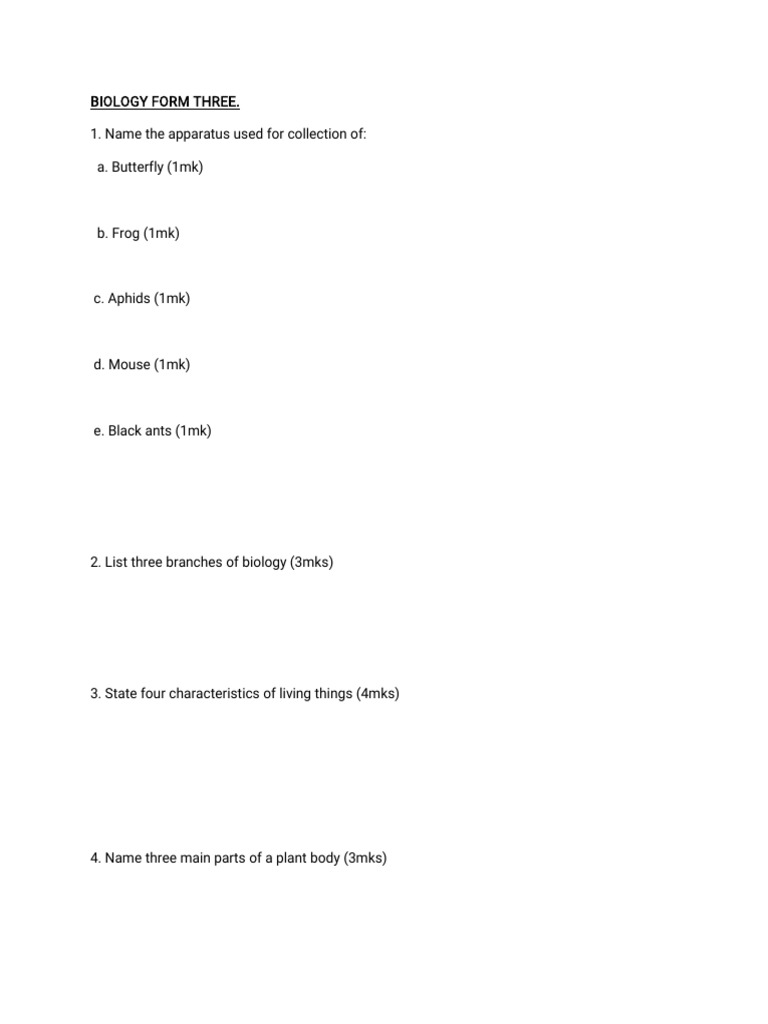 BIOLOGY FORM THREE - WPS Office | PDF | Biology | Microscope