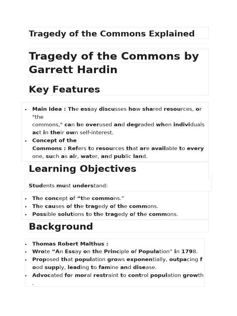 Tragedy of The Commons Explained | PDF | Economies | Environmental ...