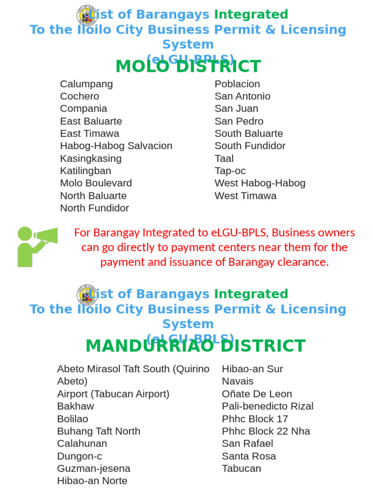 Iloilo City Barangays for eLGU-BPLS | PDF