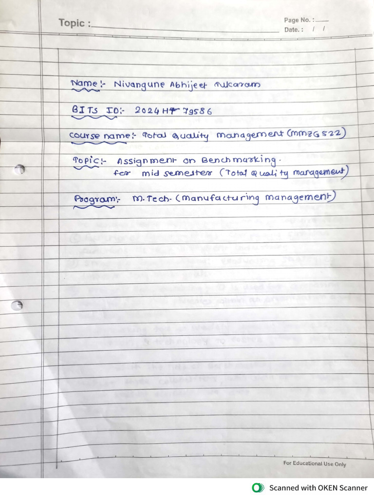 Benchmarking TQM Case Study | PDF