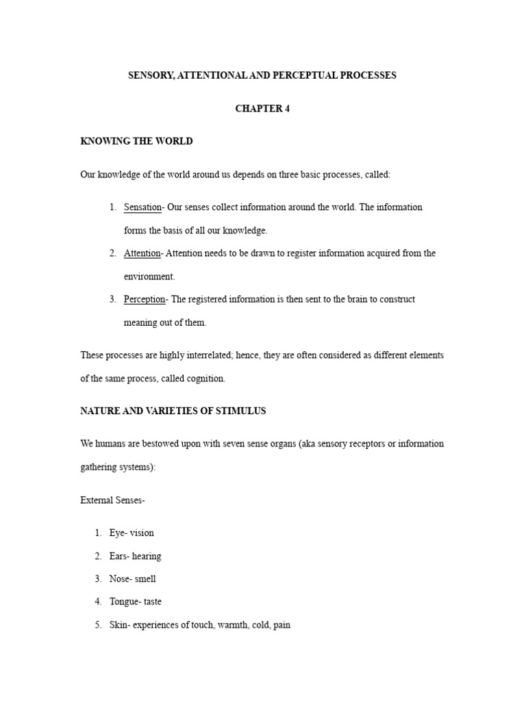 Chapter 4 - Sensory Attentional and Perceptual Processes | PDF | Senses | Perception