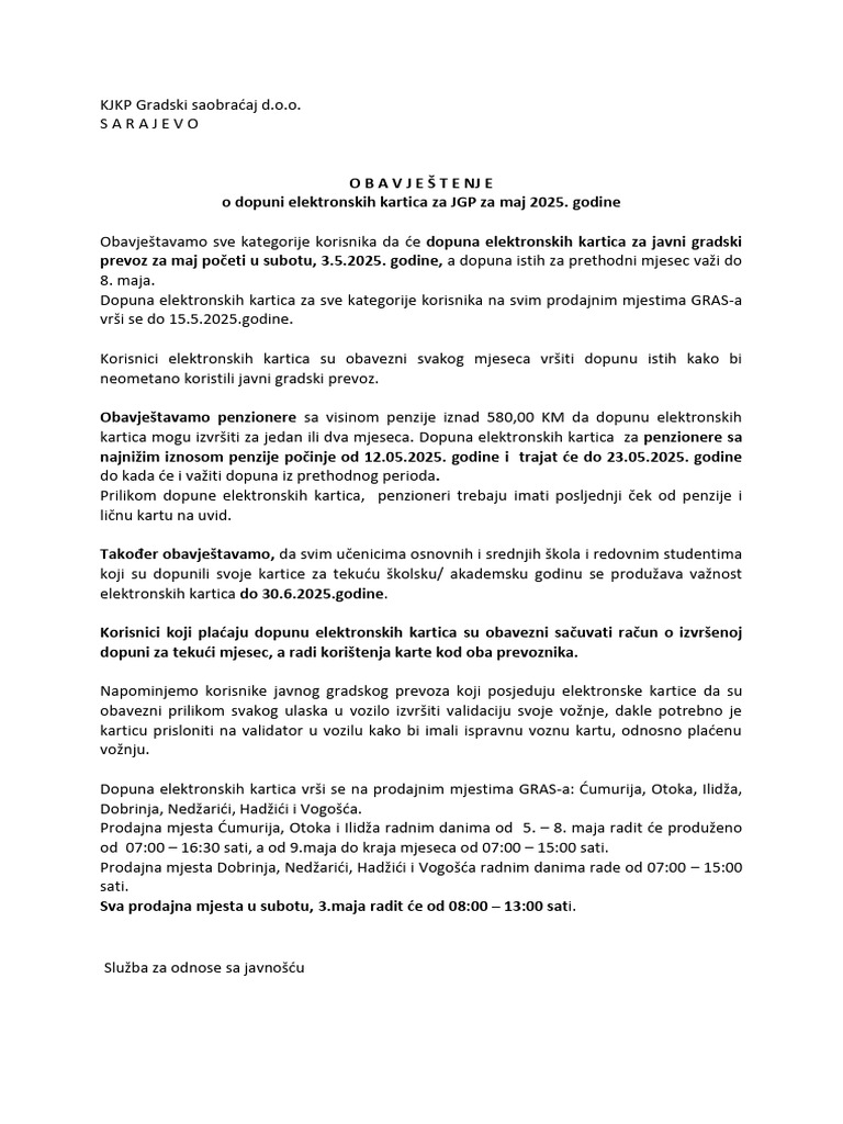 Prodaja Dopuna Elektronskih Kartica Za Maj 2025.godine | PDF