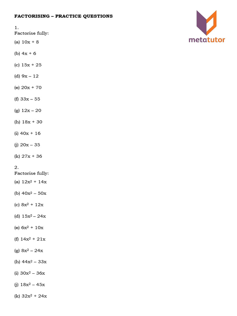 Algebra Factorising | PDF