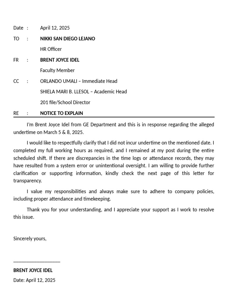 Response to Attendance Discrepancy Notice | PDF