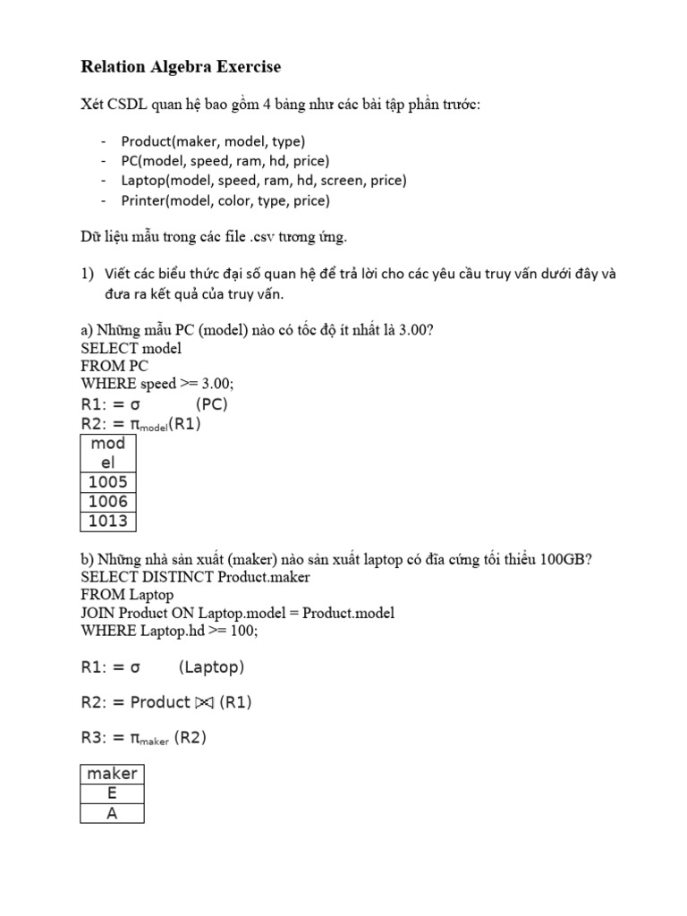 Relation Algebra Exercise | PDF