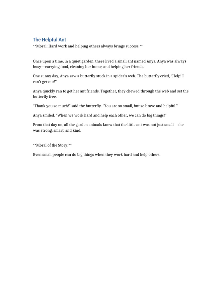 The Helpful Ant's Kindness Story | PDF