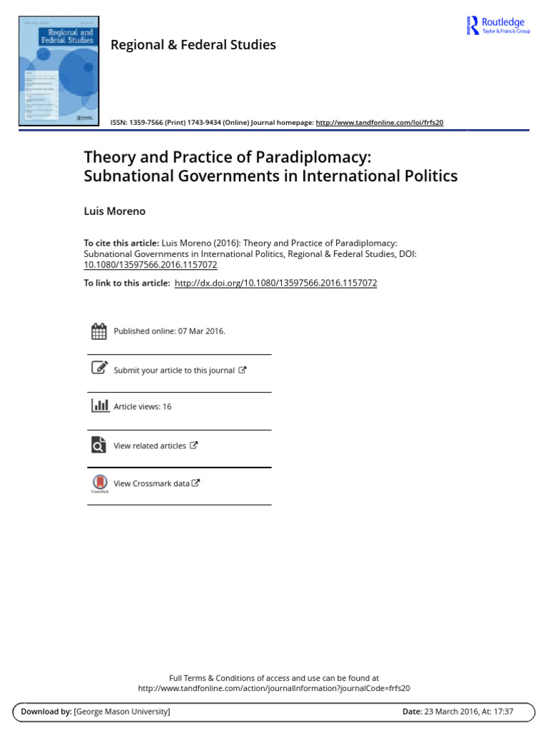 Theory and Practice of Paradiplomacy Subnational Governments in ...