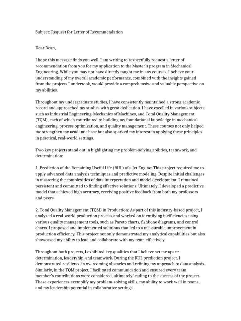 Request For Letter of Recommendation Dean | PDF | Quality Management ...