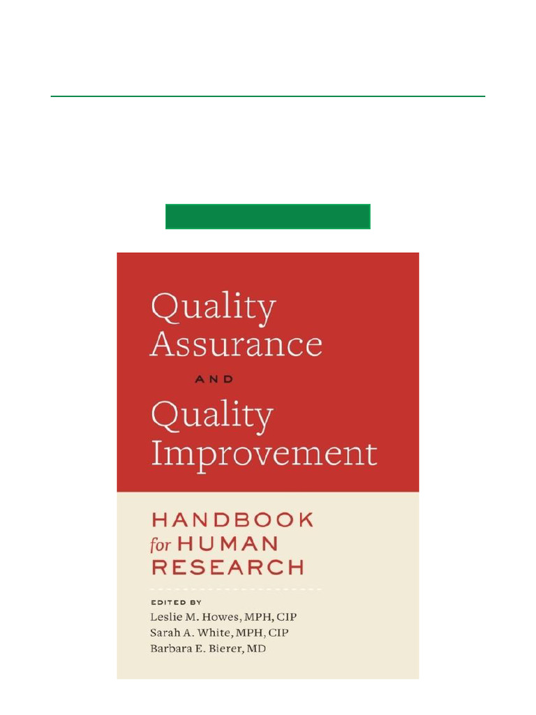 Quality Assurance and Quality Improvement Handbook For Human Research Direct Download | PDF ...