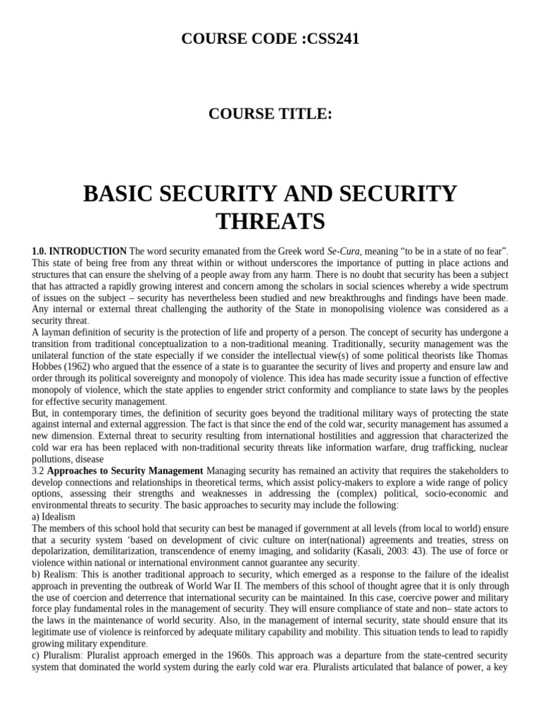CSS 241 BASIC SECURITY AND SECURITY THREATS for students | PDF | Computer Security | Security