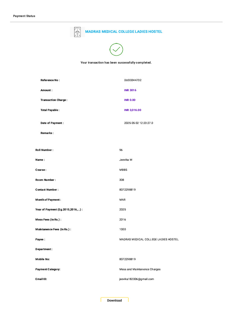 Mess Bill March 2025 | PDF