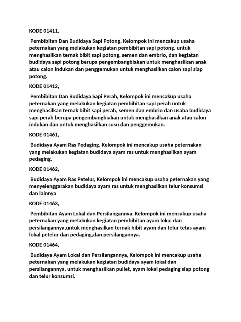 Kode KBLI Peternakan Sapi dan Ayam | PDF