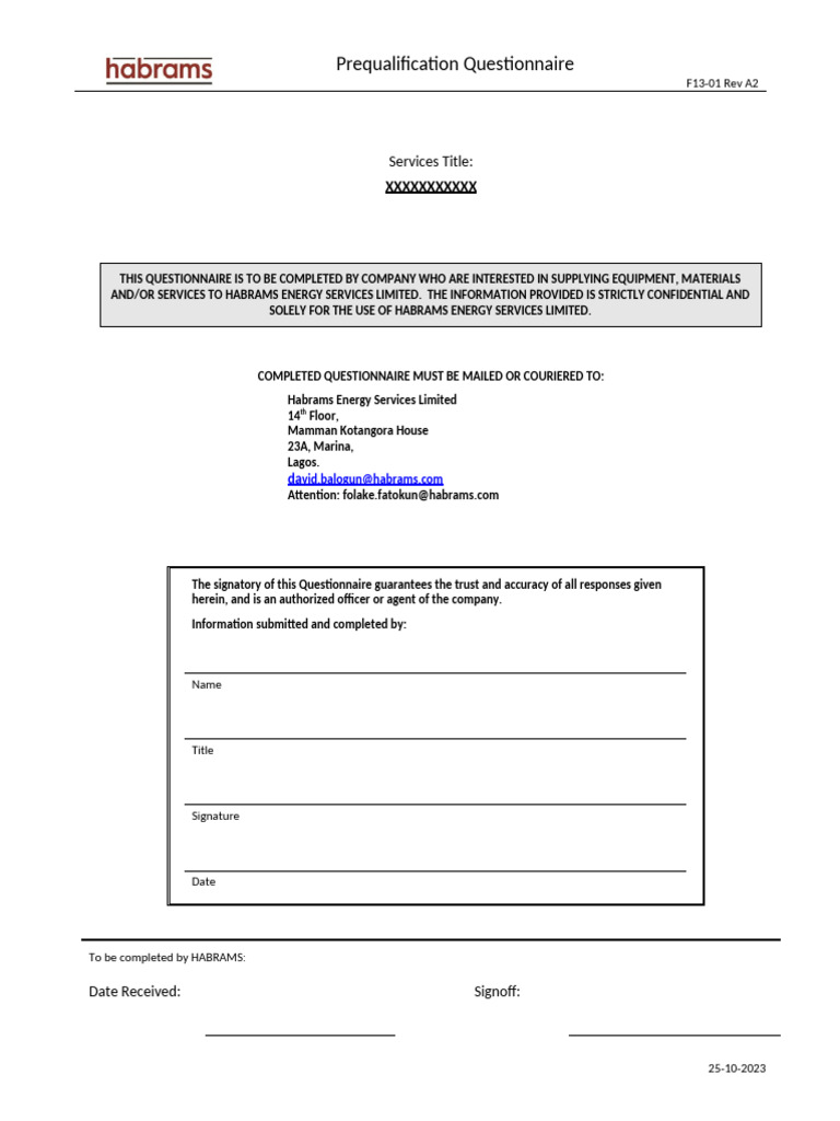 Prequalification Questionnaire | PDF | Safety | Joint Venture