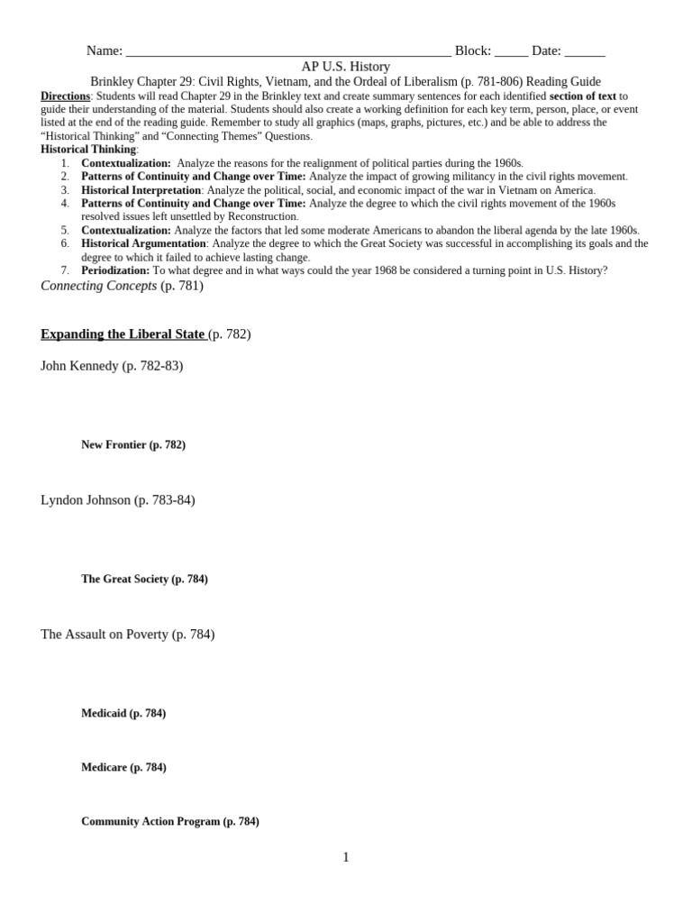 Brinkley Chapter 29 Reading Guide | PDF