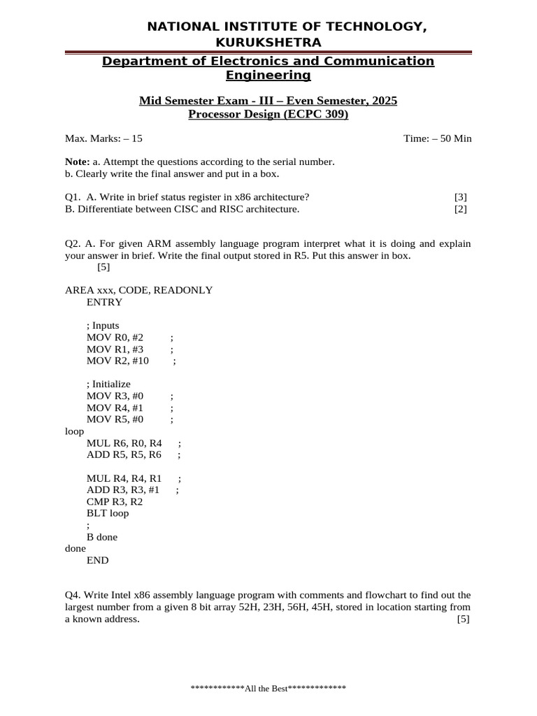 Microprossor and Embedded Systems Question Paper | PDF