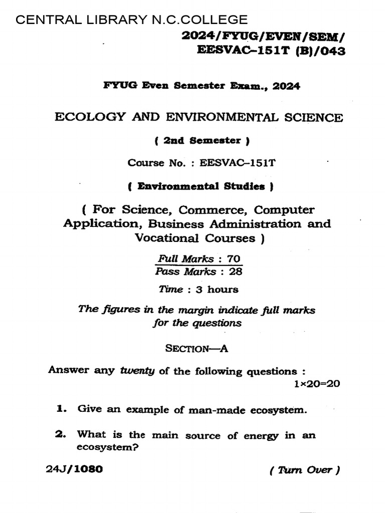 FYUGP.2ND - SEM EESVAC 151 QP 2024 - Watermark | PDF