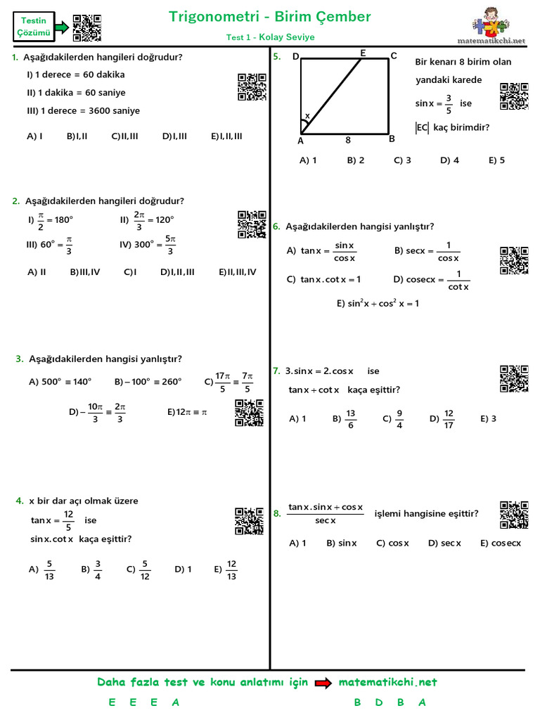 Birim Çember Test 1 K | PDF