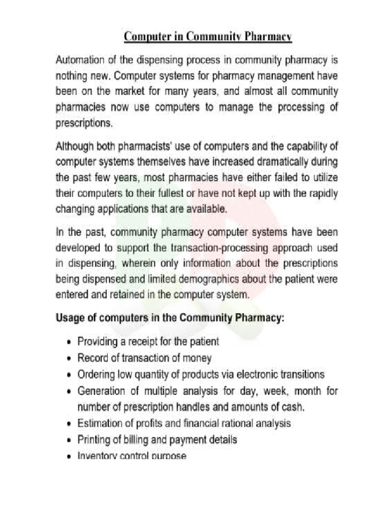 UNIT-3 Computers in Community Pharmacy | PDF
