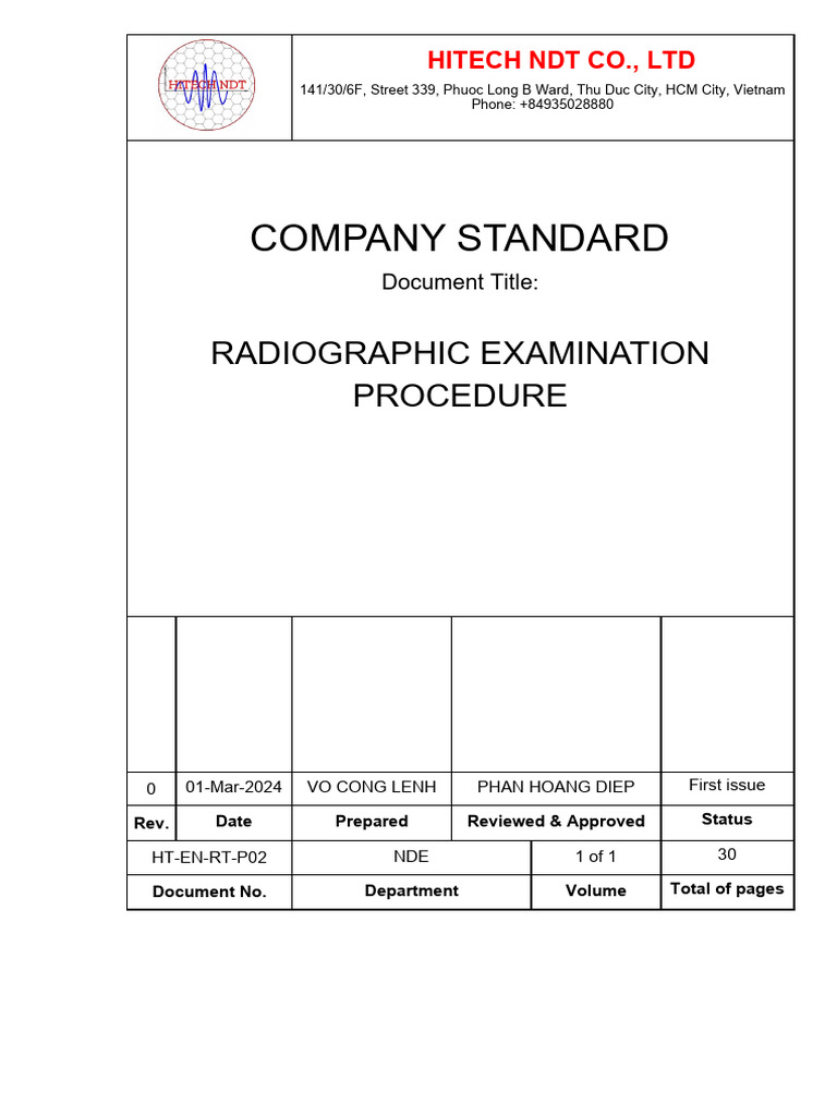 En-RT Procedure (Rev.0) | PDF | Nondestructive Testing | Radiography