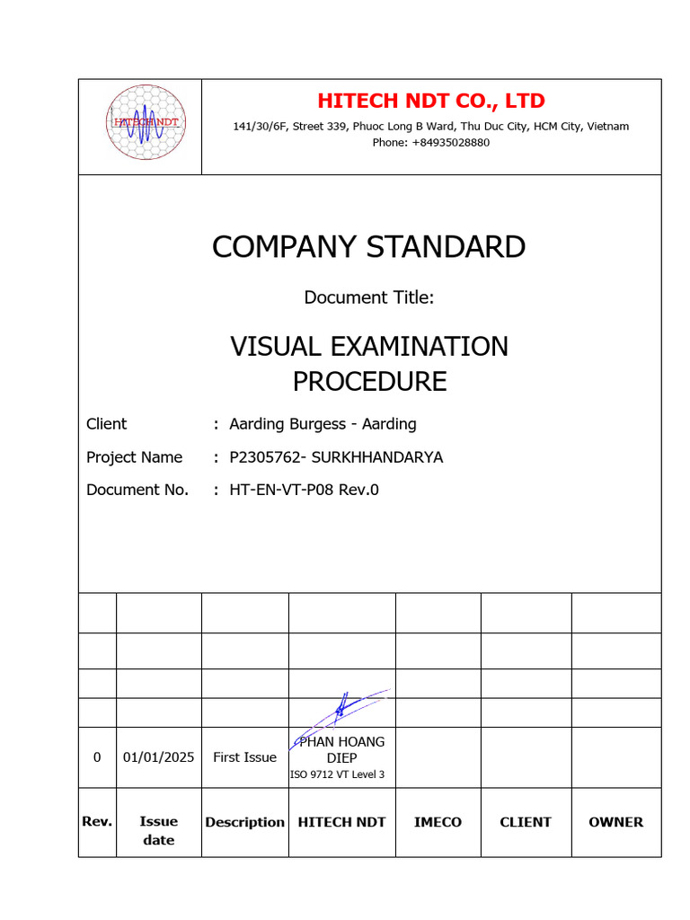 En-VT-Procedure (Rev.0) (Theo D Án) | PDF | Nondestructive Testing ...