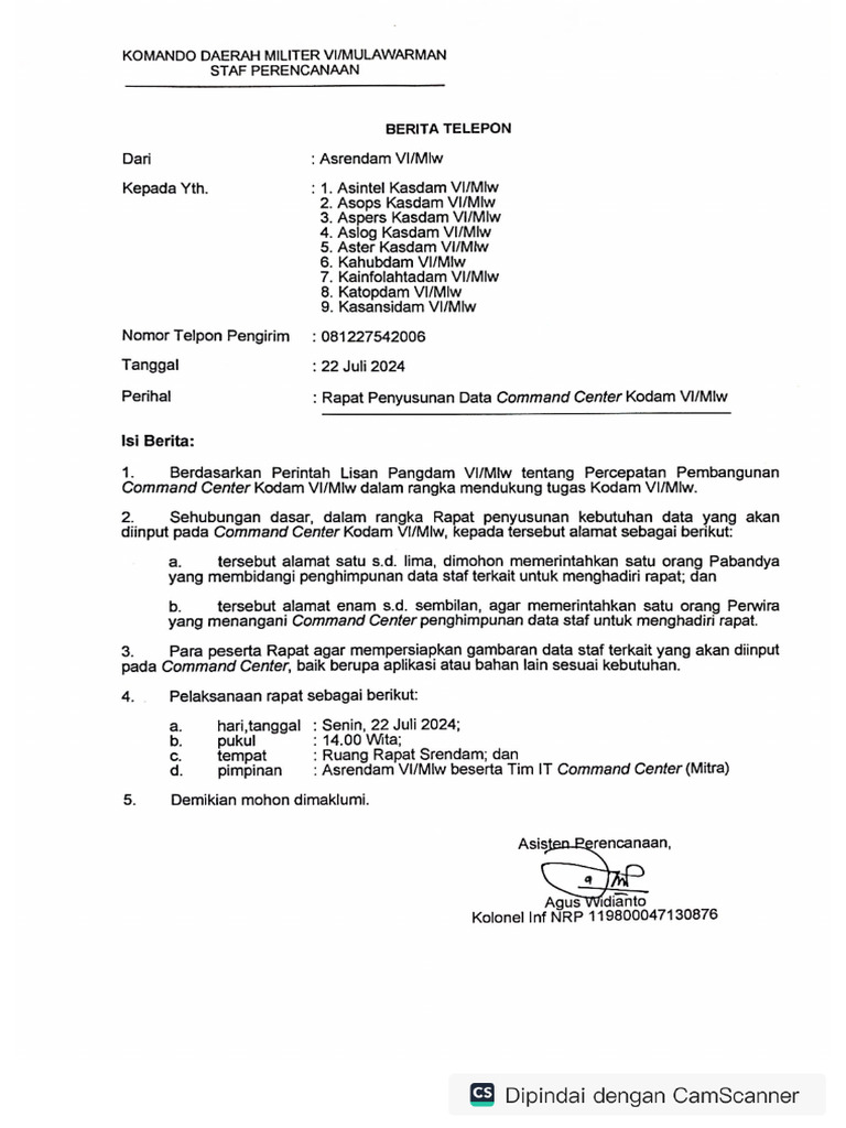 Bratel Rapat Penyusunan Data Command Cen | PDF