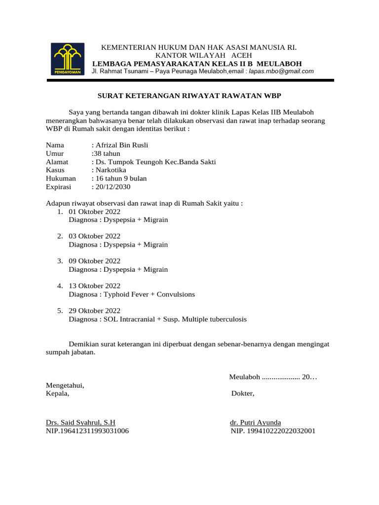 Surat Keterangan Rawatan | PDF