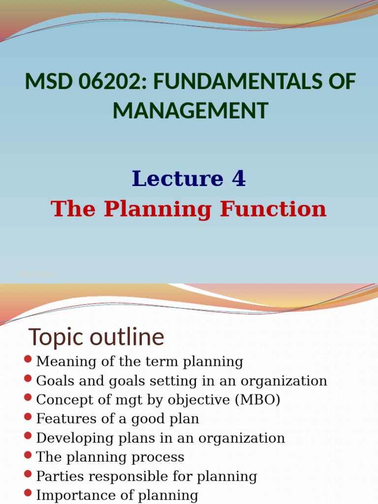 Planning Function in Management Overview | PDF | Goal | Strategic Planning