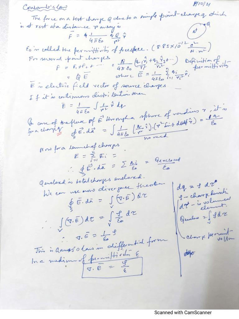 Coulomb Law With Surface and Volume Integral Relation Optional | PDF