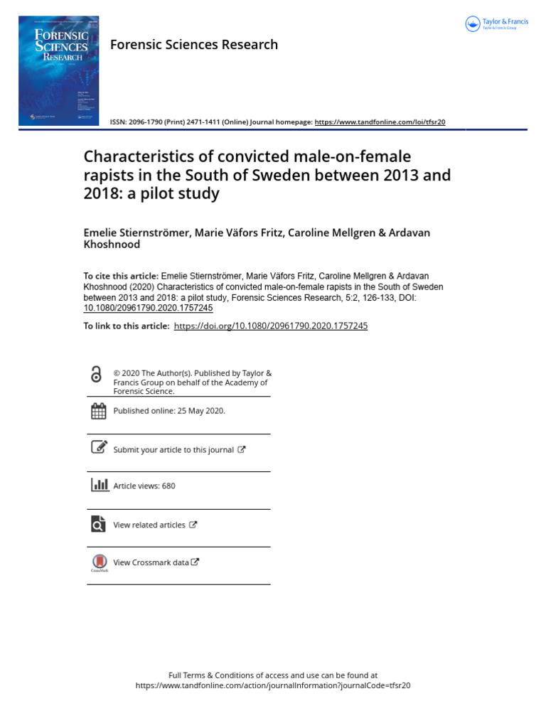 Characteristics of Convicted Male On Female Rapists in The South of ...