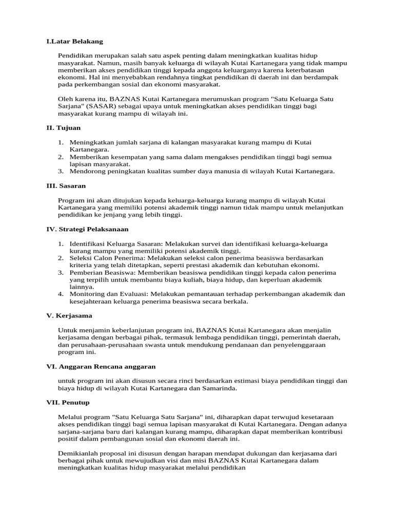 Program Beasiswa SASAR Kutai Kartanegara | PDF