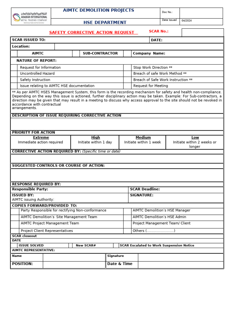 Safety Corrective Action Request | PDF