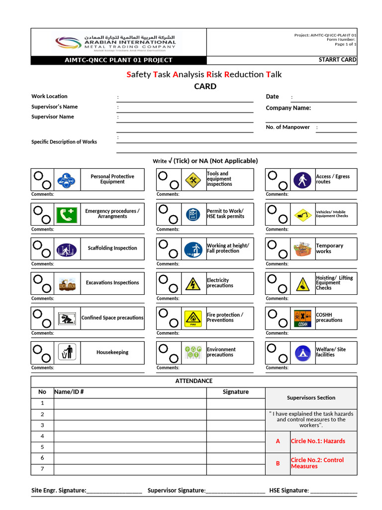 STARRT CARD | PDF | Workplace | Safety