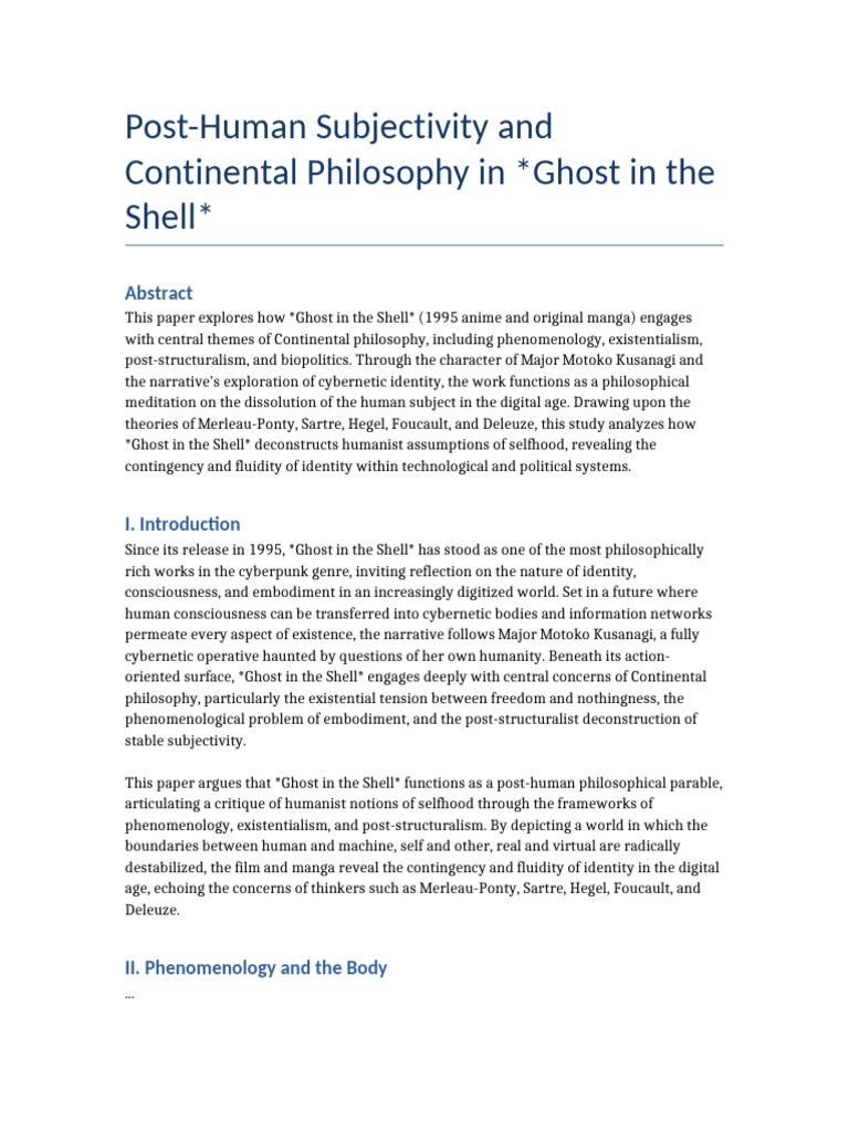 Ghost in The Shell Philosophy Paper | PDF