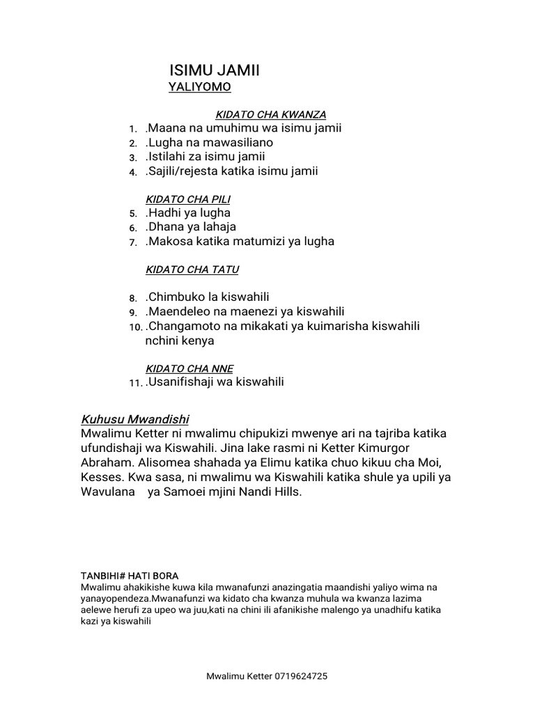 Isimu Jamii Kidato Cha Kwanza Hadi Nne | PDF