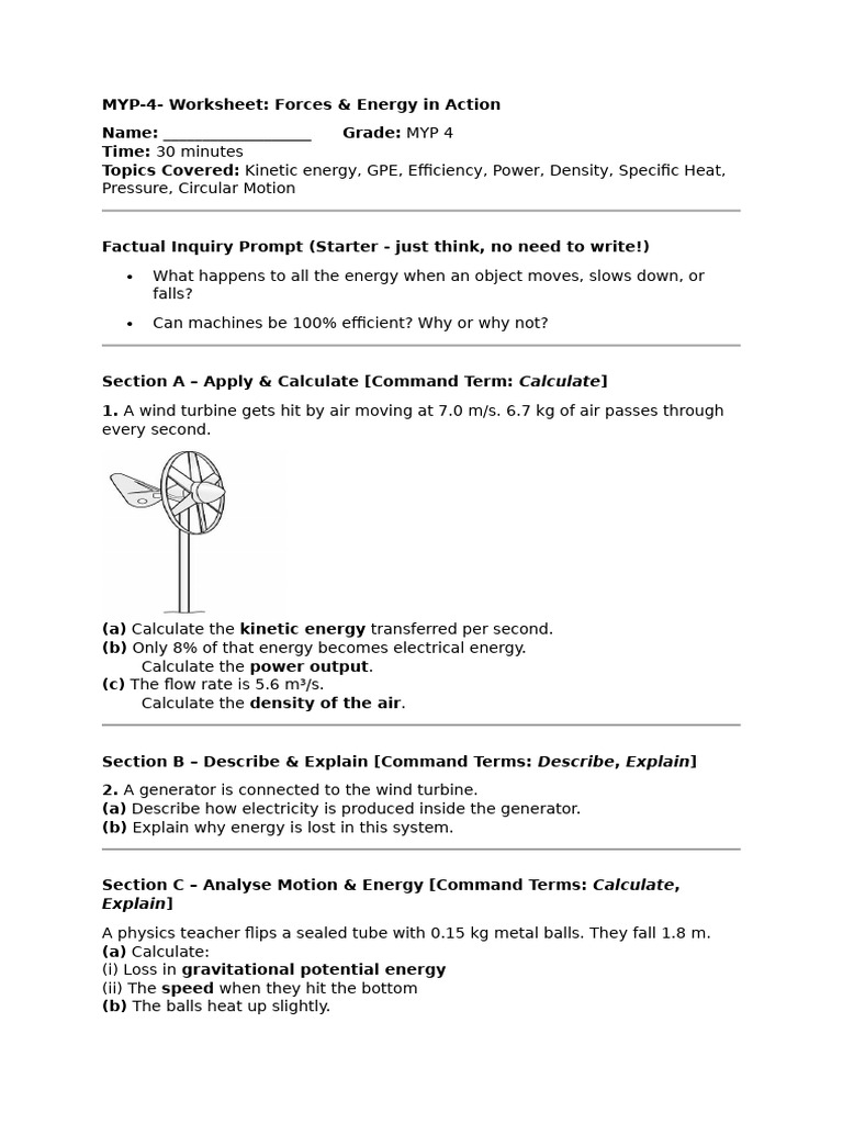 Forces and Energy Calculations Worksheet | PDF | Heat | Force