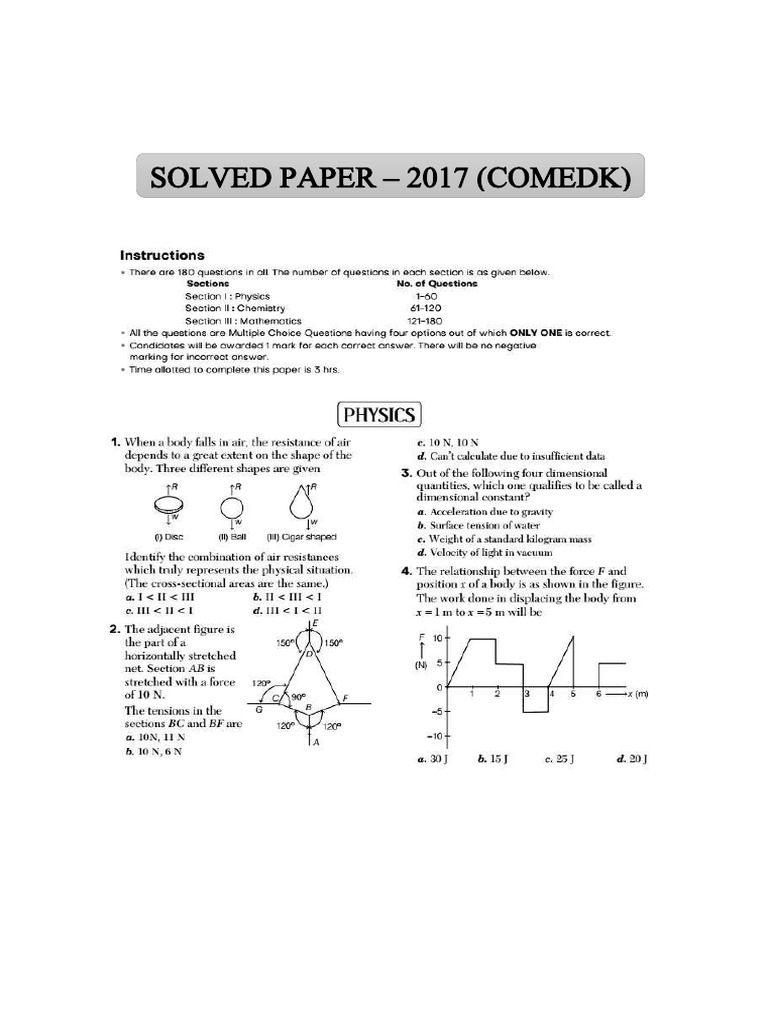 COMEDK 2017 Question Paper With Solution 1 1 | PDF