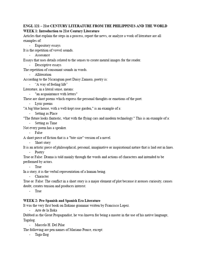 Engl 121 - 21st Century Literature From The Philippines and The World ...