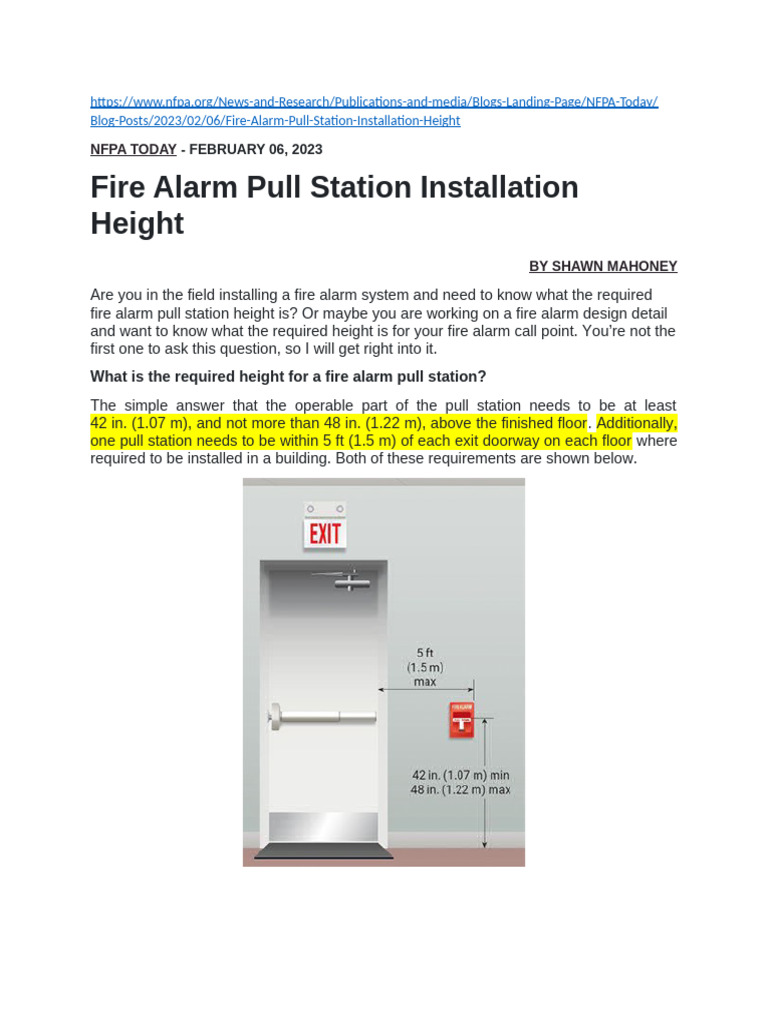 Fire Alarm Pull Station Height Guidelines | PDF | Fire Protection ...
