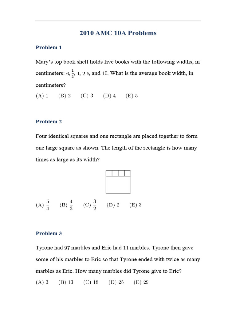 AMC 10A and 8 Problem Set 2010 | PDF | Area | Triangle