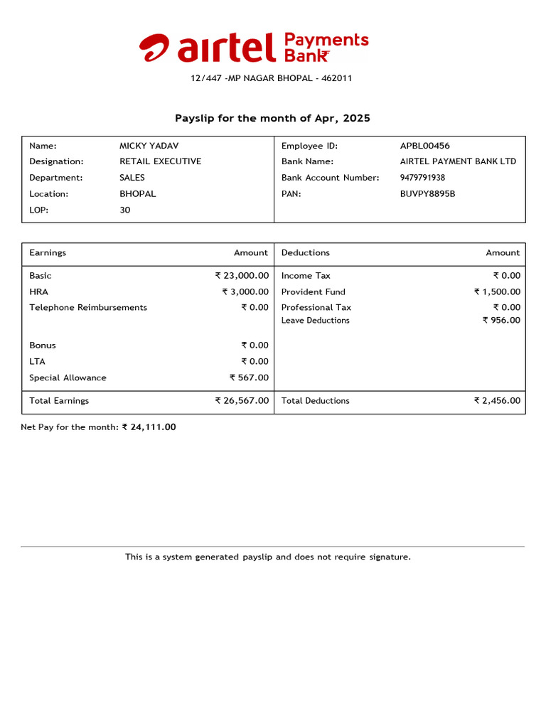 April 2025 Payslip for Micky Yadav | PDF