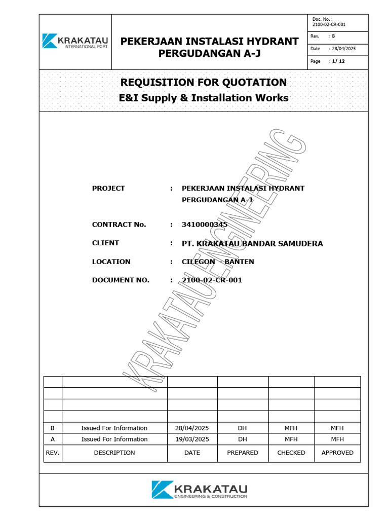 2100-02-CR-001 E&I Supply & Installation Works RevB-1 | PDF